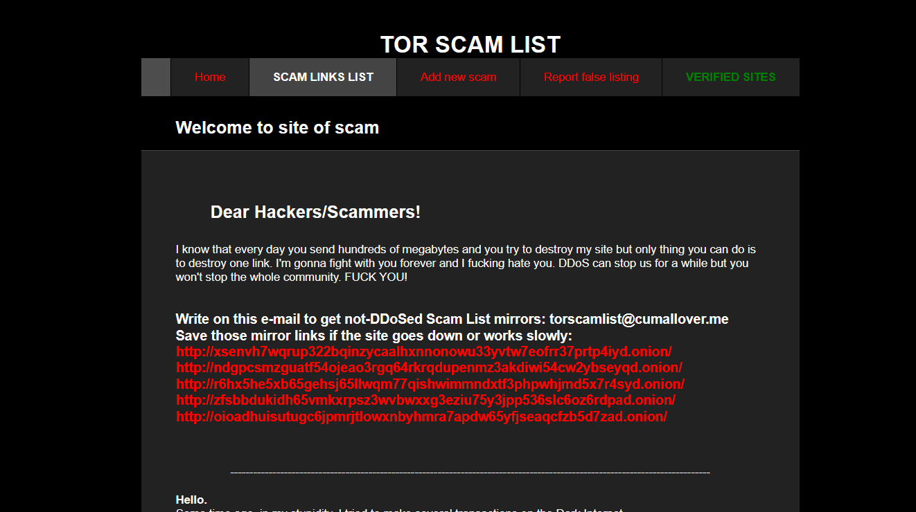 TOR SCAM LIST - torlinks